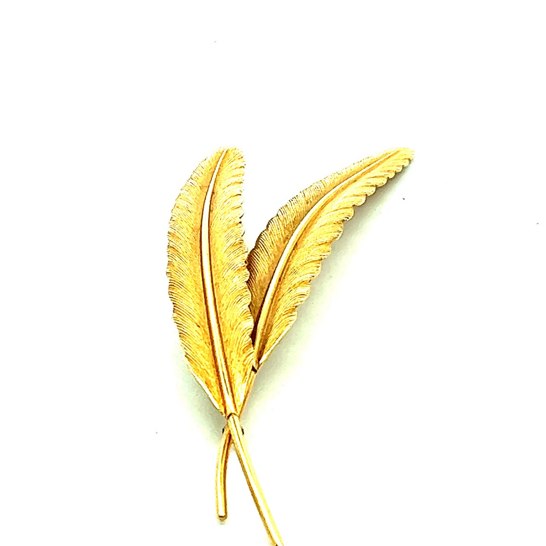 14K Solid Yellow Gold Feather Brooch - Etsy