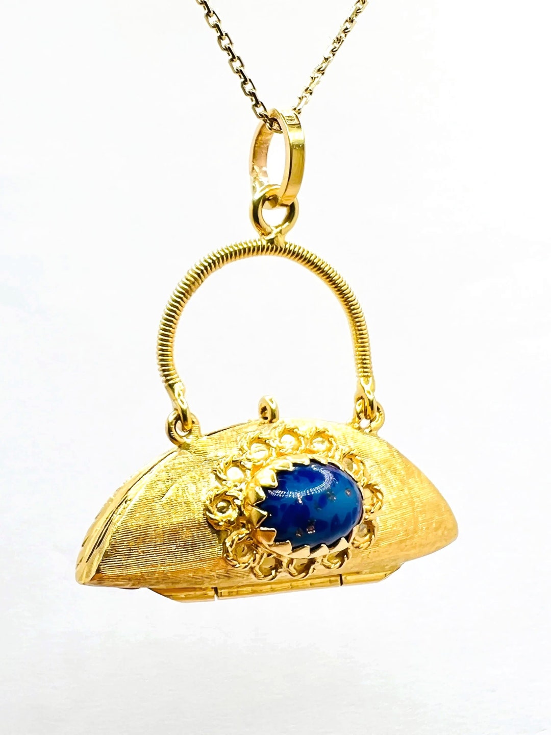 Vintage 18K Yellow Gold Purse Shape Blue Faux Lapis Charm Pendant - Etsy