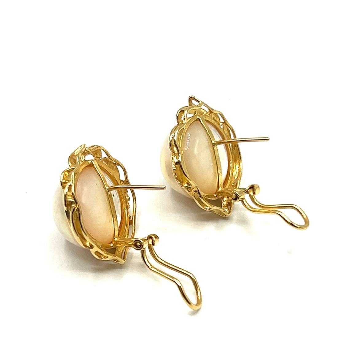 Vintage 14K Yellow Gold Pearl Omega Back Earrings - Etsy
