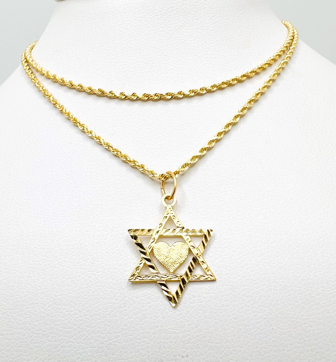 14K Yellow Gold Jewish Star Necklace Pendant - Etsy