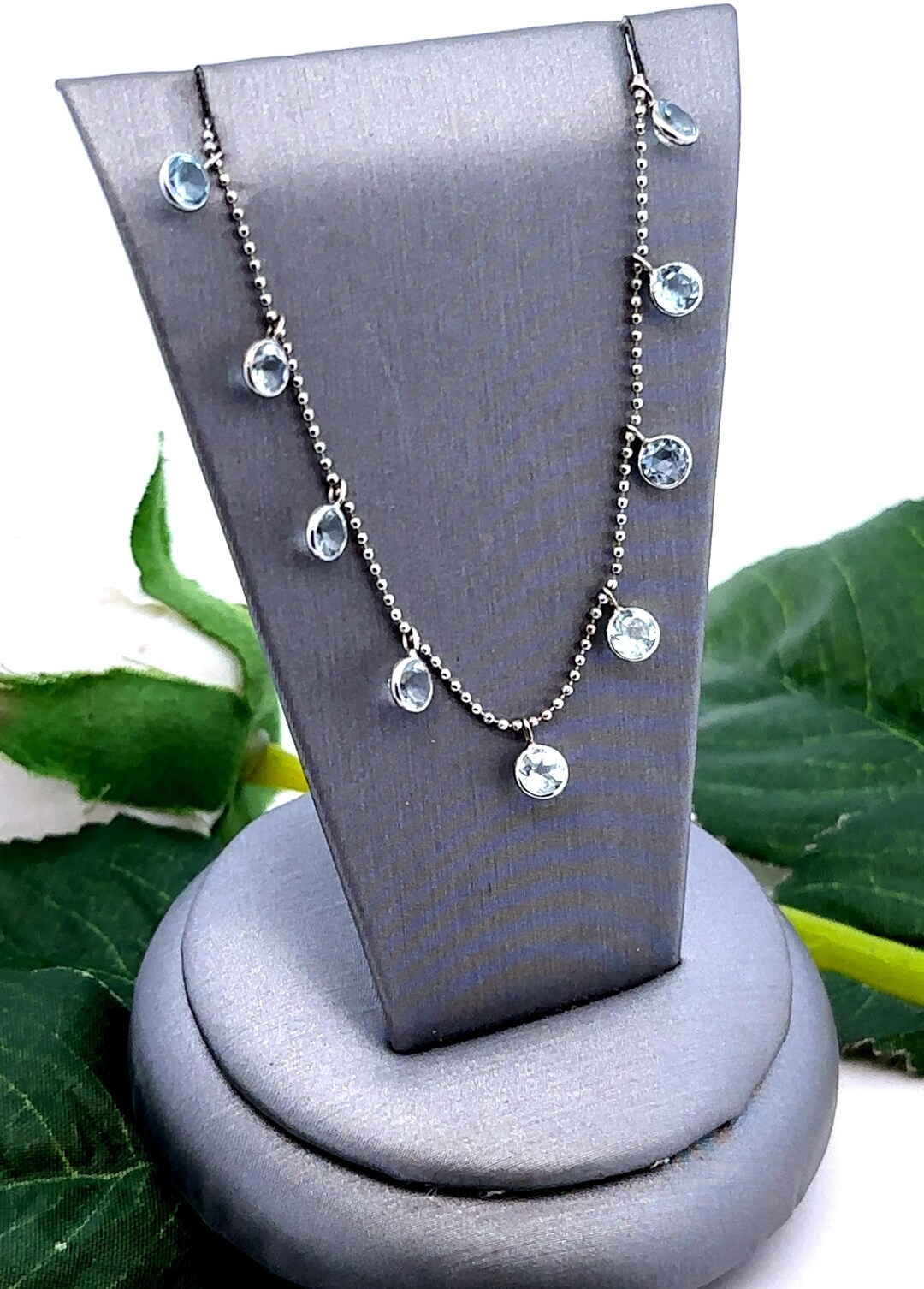 9 Stone Blue Topaz Station Necklace in 14K White Gold - Etsy