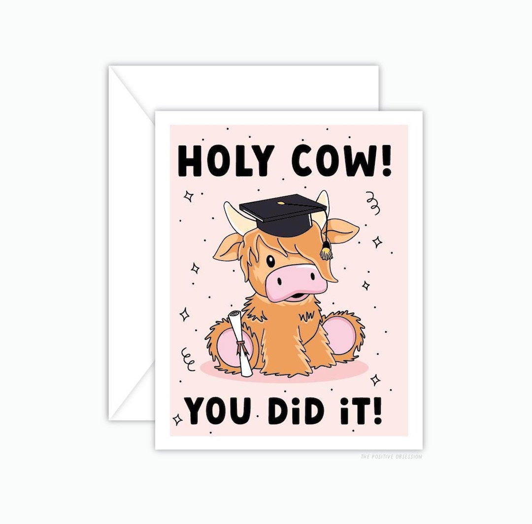 Highland Cow Graduation Greeting Card, Cute Graduation Card, College ...