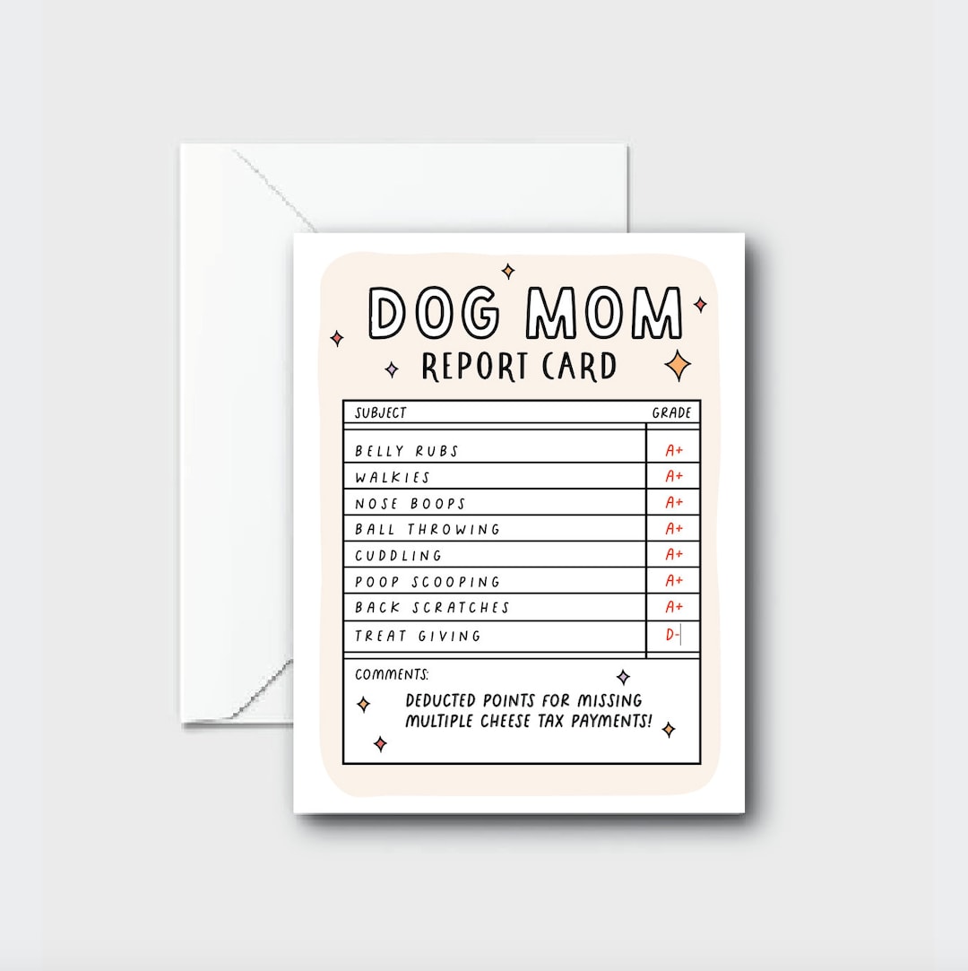 Funny Dog Mom Report Card Greeting Card, Fur Baby Gift, Dog Mom Card ...