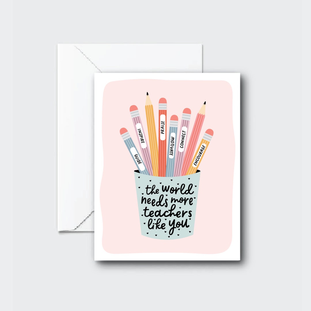 Pink Pencil Cup Teachers Appreciation Card, Teacher Gift, Thank You ...