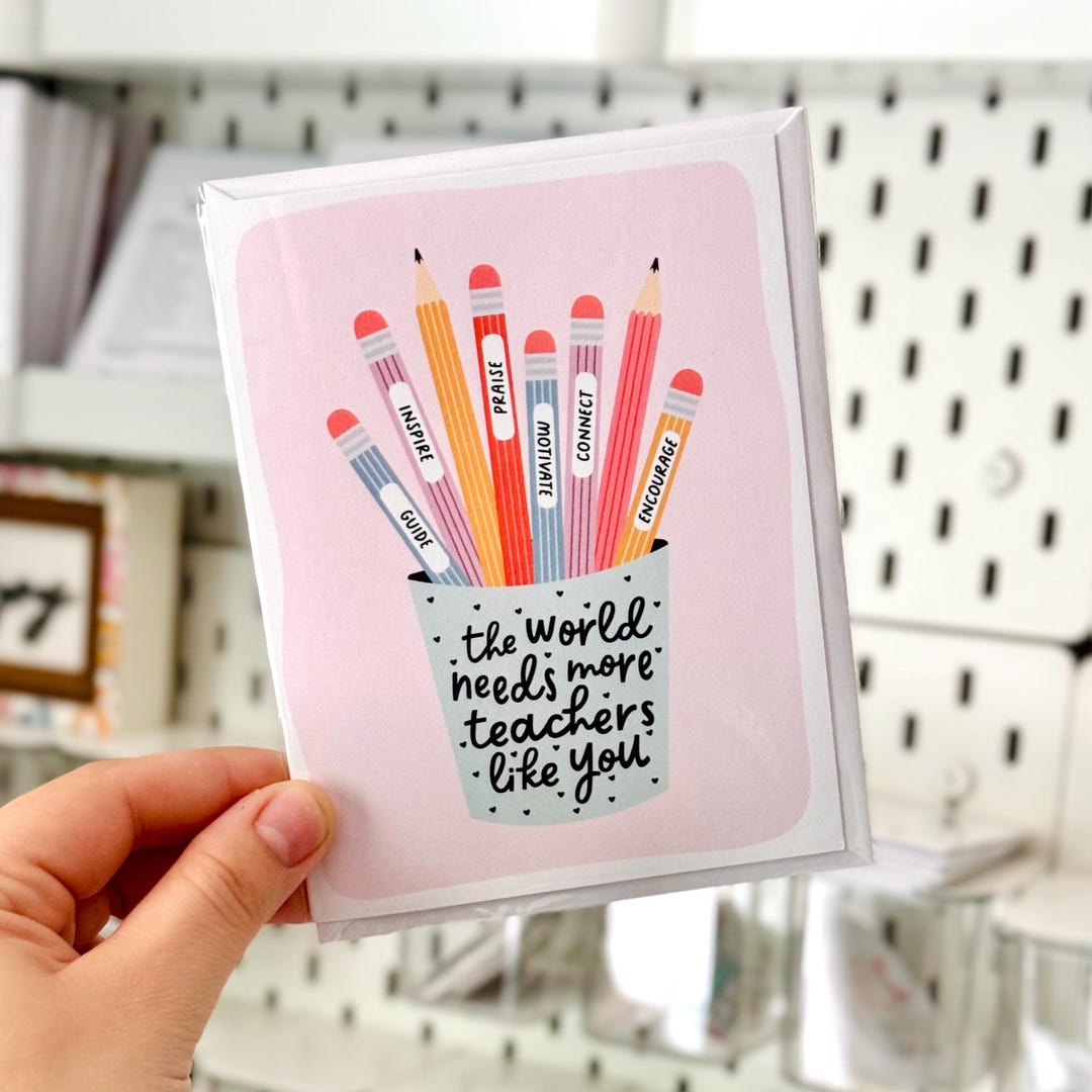 Pink Pencil Cup Teachers Appreciation Card, Teacher Gift, Thank You ...