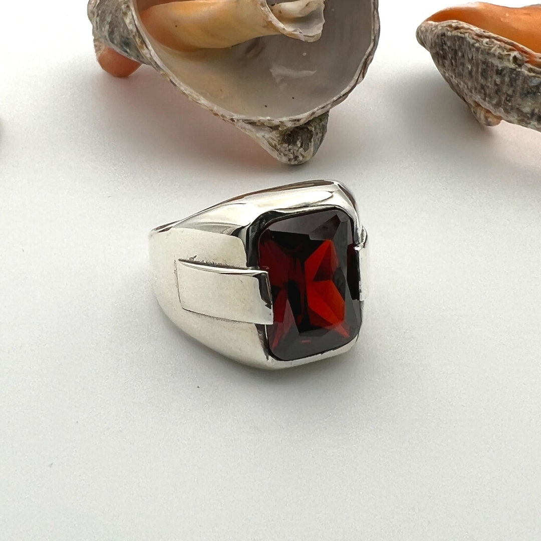 Ruby Ring Men Red Stone Silver Men Ring Turkish Handmade - Etsy