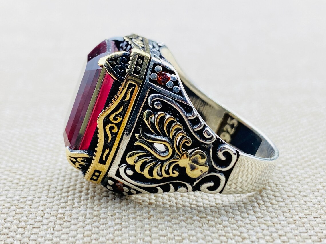 Mens Red Ruby Stone Silver Ring Handmade Jewelry Ring - Etsy