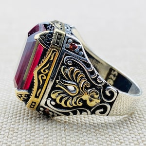 Mens Red Ruby Stone Silver Ring, Handmade Jewelry Ring, Turkish Ring ...