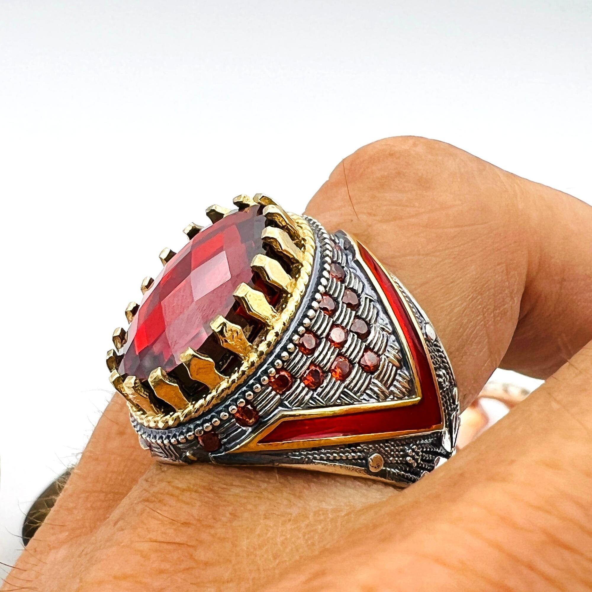 Ruby Ring Men Red Stone Silver Men Ring Turkish Handmade - Etsy