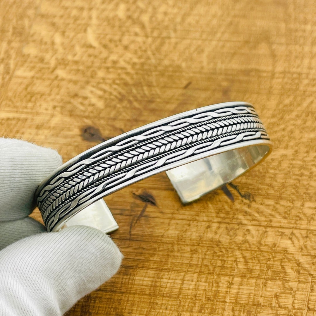 Cuff Engraved Silver Bracelet, Turkish Handmade Bracelet, Adjustable ...