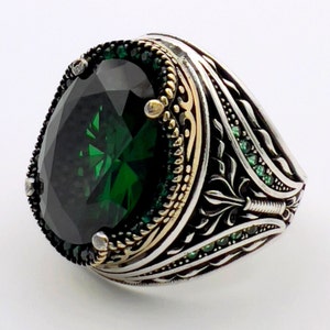 Mens Green Emerald Stone Ring Turkish Handmade Ring Silver - Etsy