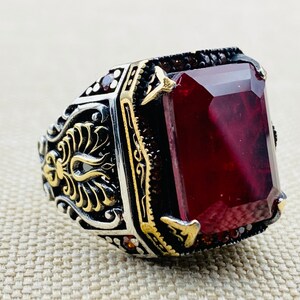 Mens Red Ruby Stone Silver Ring, Handmade Jewelry Ring, Turkish Ring ...
