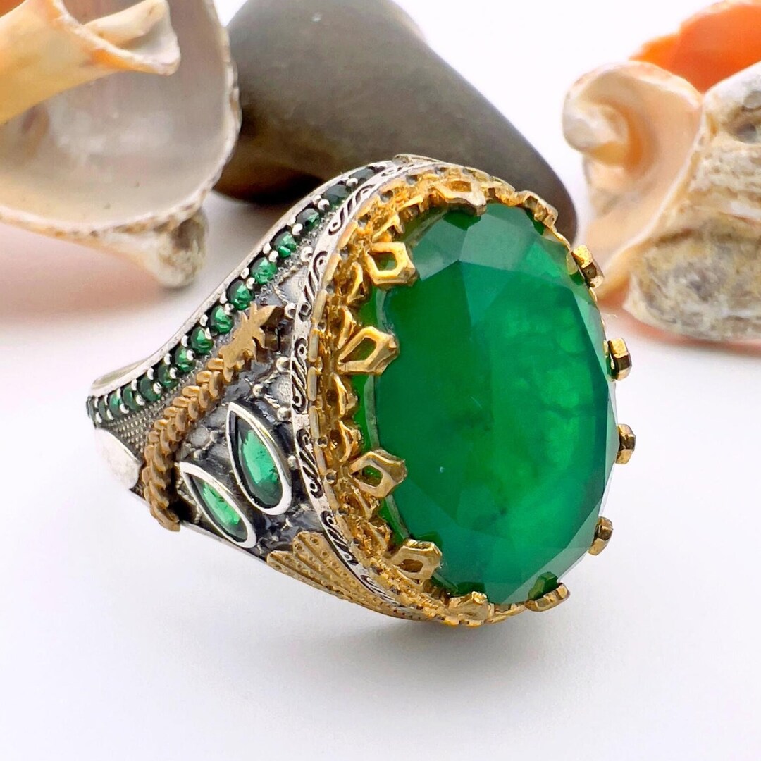 Green Oval Tourmaline Stone Mens Ring Turkish Handmade Ring - Etsy