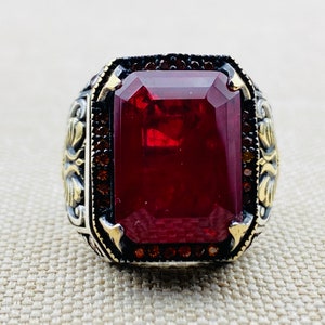 Mens Red Ruby Stone Silver Ring, Handmade Jewelry Ring, Turkish Ring ...