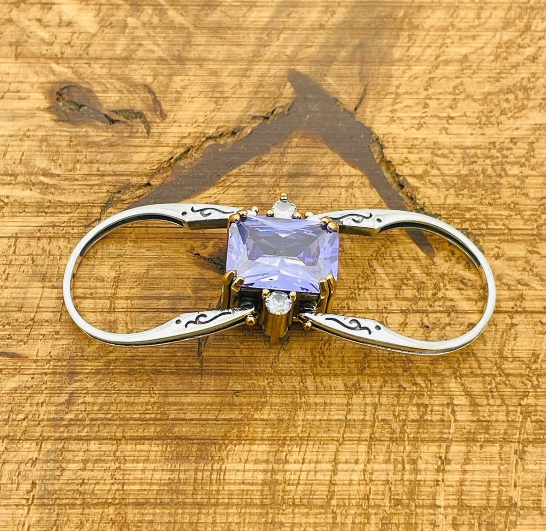 Two Stone Women Ring, Reversible Silver Ring, Two Band Ring, Amethyst ...