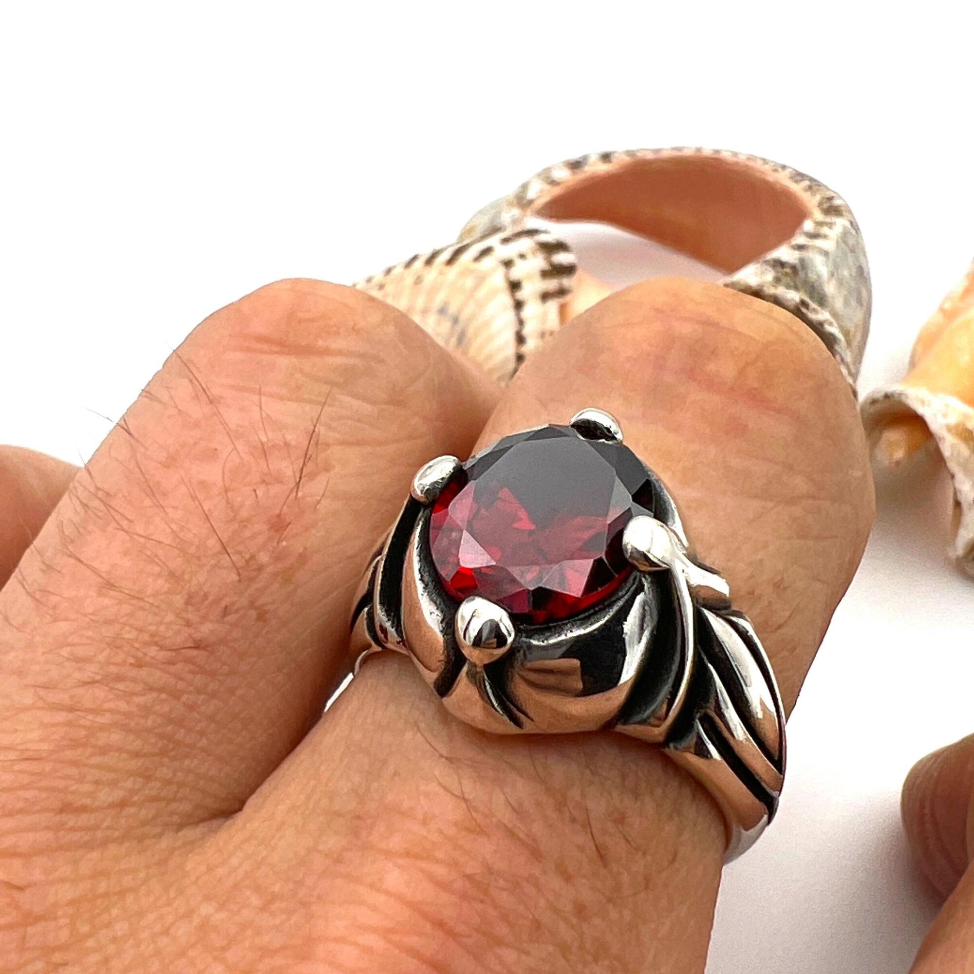 Ruby Ring Men Red Stone Silver Men Ring Turkish Handmade - Etsy