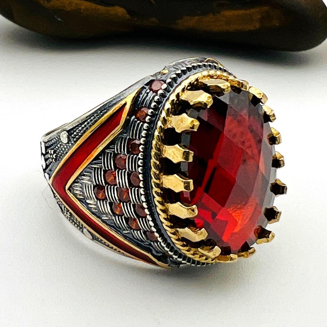 Ruby Ring Men Red Stone Silver Men Ring Turkish Handmade - Etsy