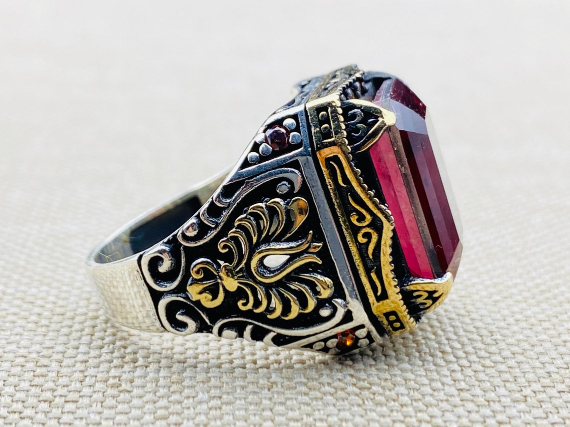 Mens Red Ruby Stone Silver Ring Handmade Jewelry Ring - Etsy