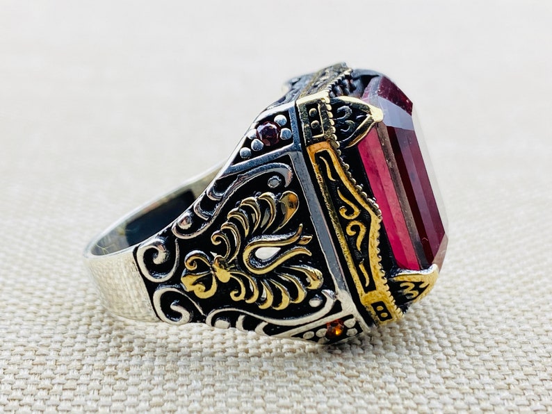 Mens Red Ruby Stone Silver Ring Handmade Jewelry Ring - Etsy