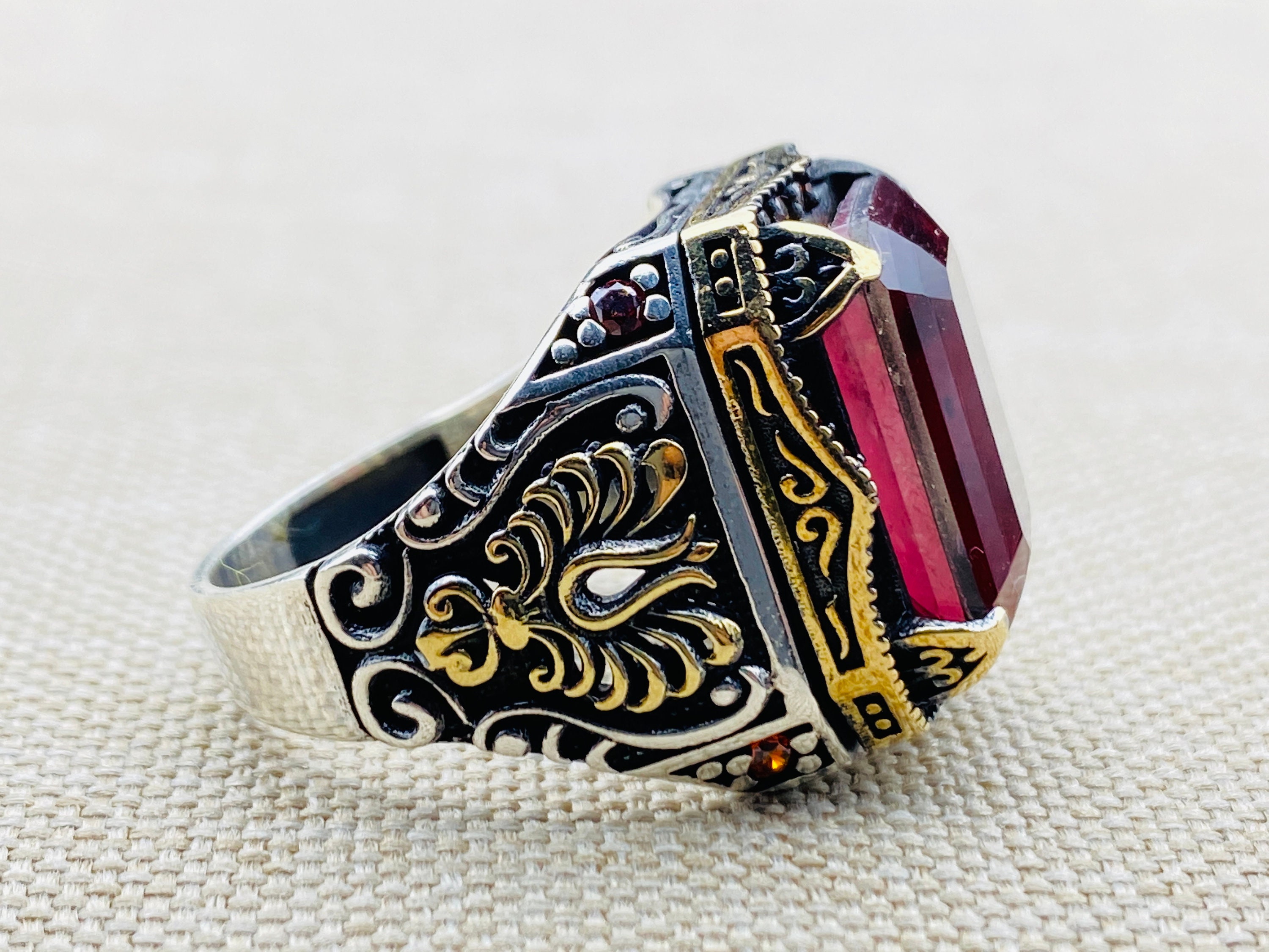 Mens Red Ruby Stone Silver Ring Handmade Jewelry Ring - Etsy
