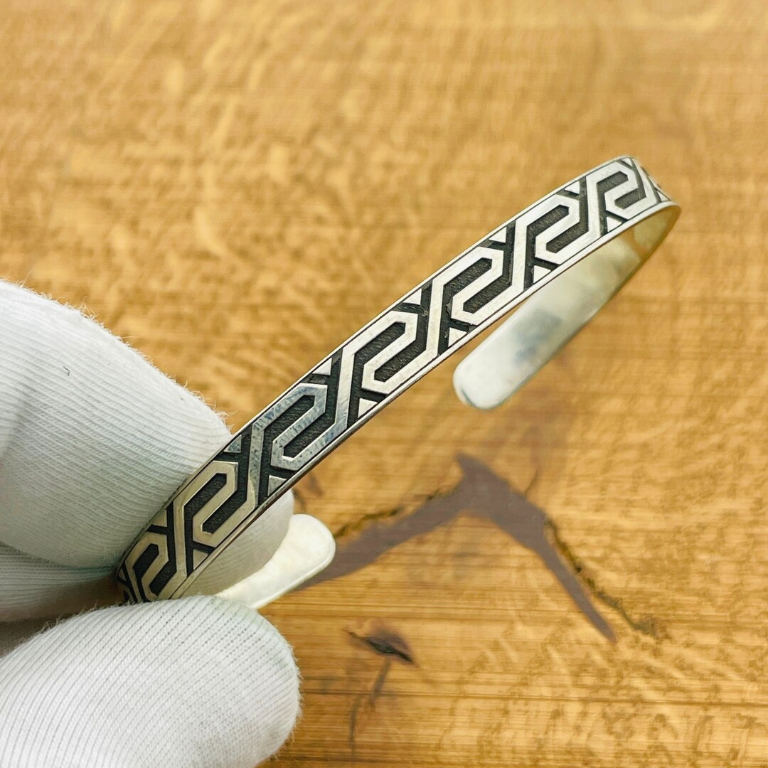 Unisex Greek Style Bracelet, Embroidered Silver Cuff Bracelet, 925 ...