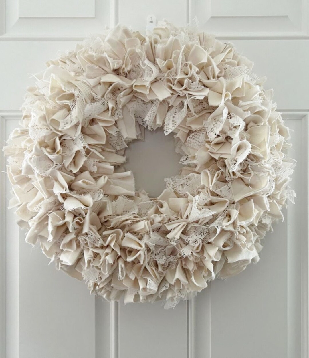 Rag Wreath off White Wreath Farmhouse Look Primitive Shabby Chic Wall ...