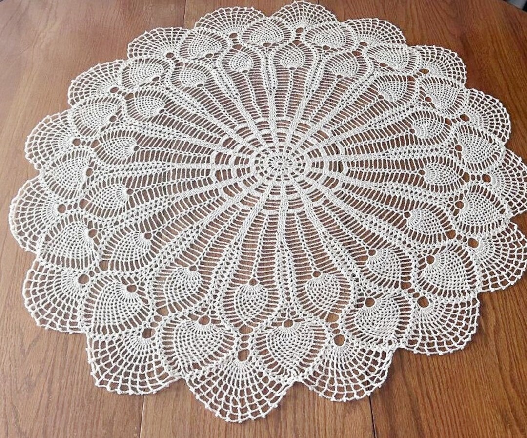 Crochet Pineapple Tablecloth Primitive Shabby Chic Handmade Round ...