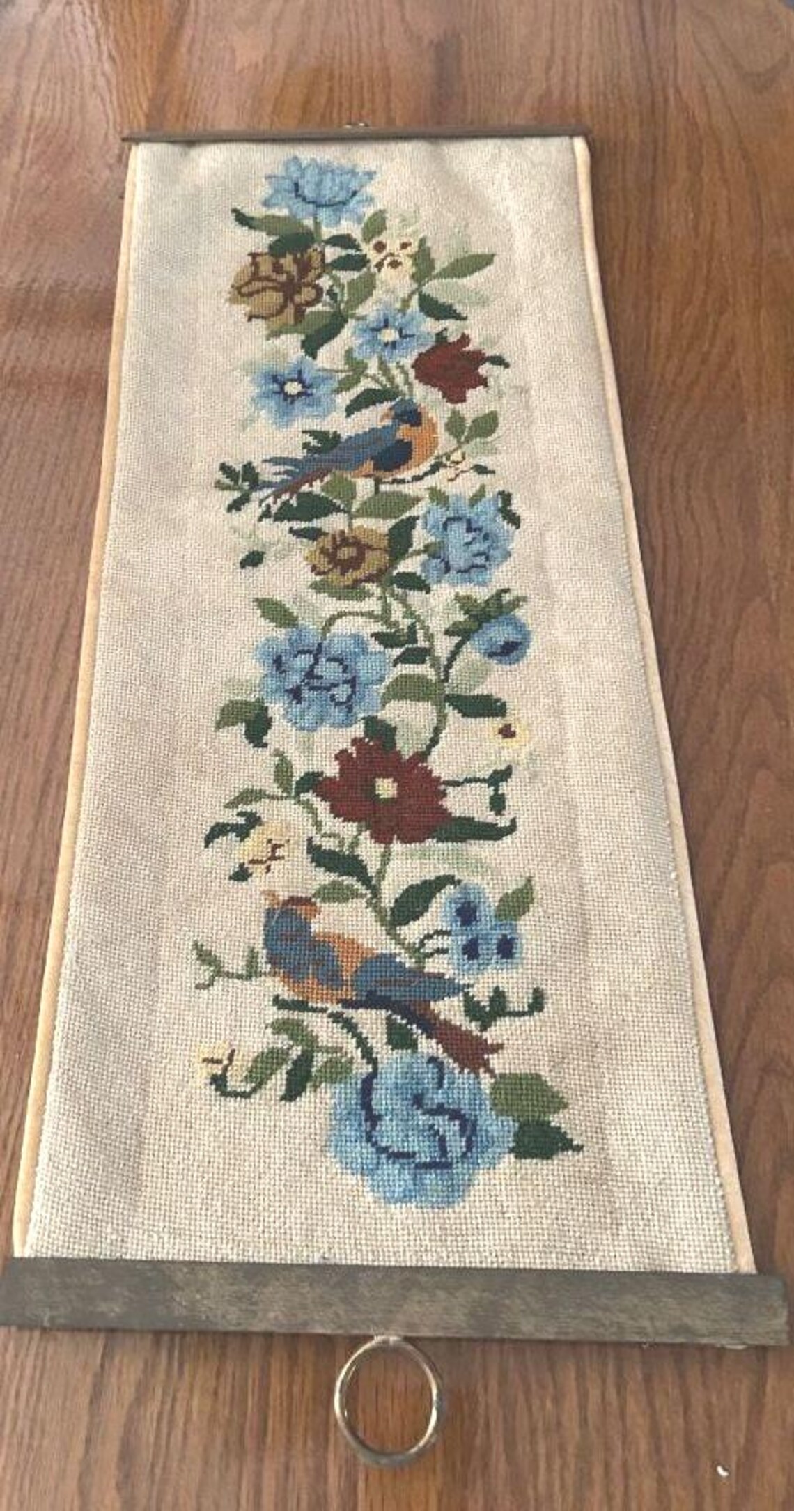 Vintage Needlepoint Bell Pull: Birds and Flowers, 1970s Decor - Etsy