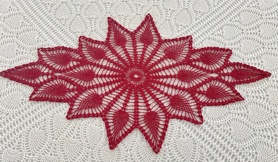 Red Oblong Doily Red Pineapple Doily Linens Dollies Shabby - Etsy