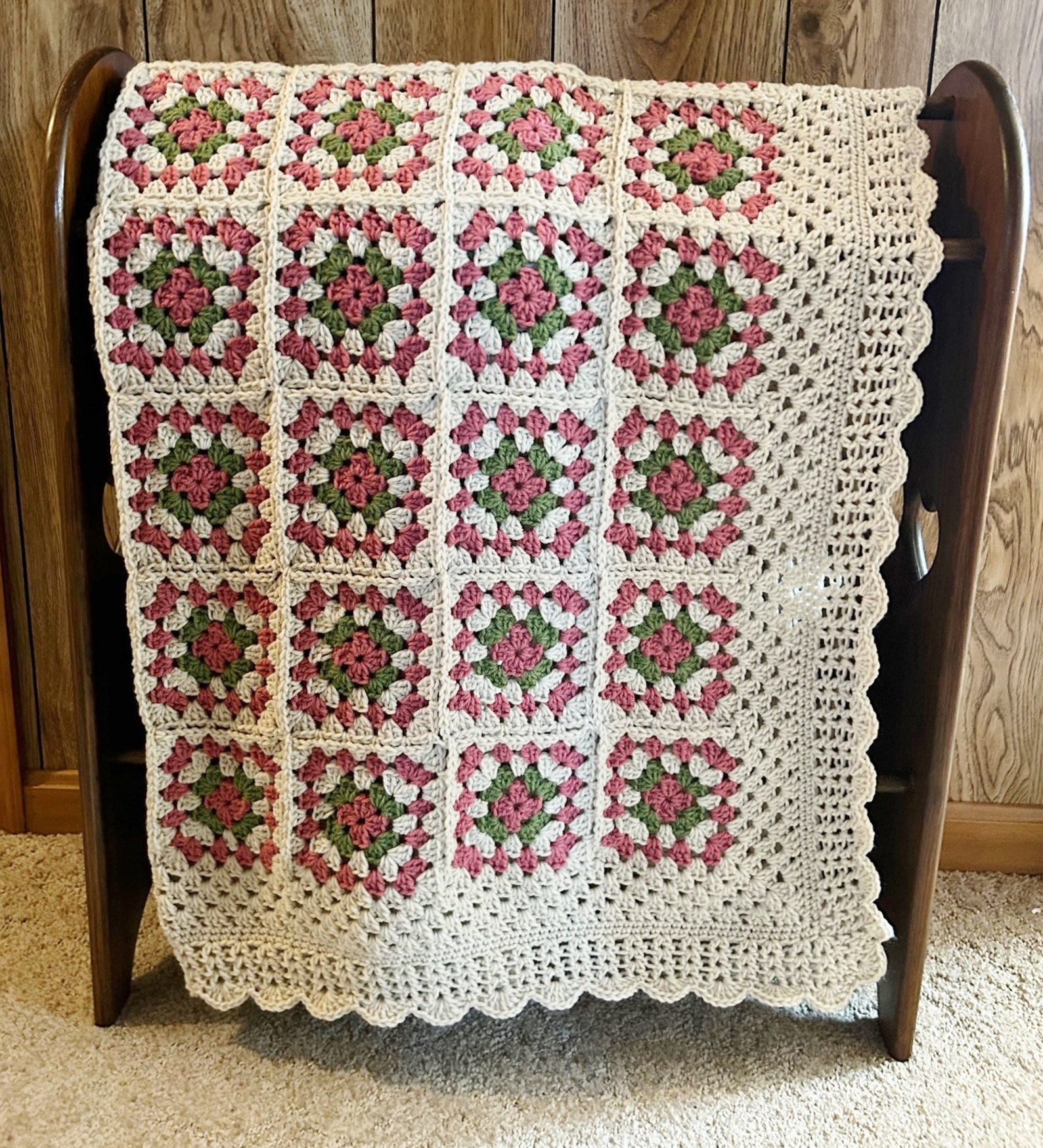 Rose Color Afghan, Crochet Rose Afghan, Granny Square, Bedding, Throws ...