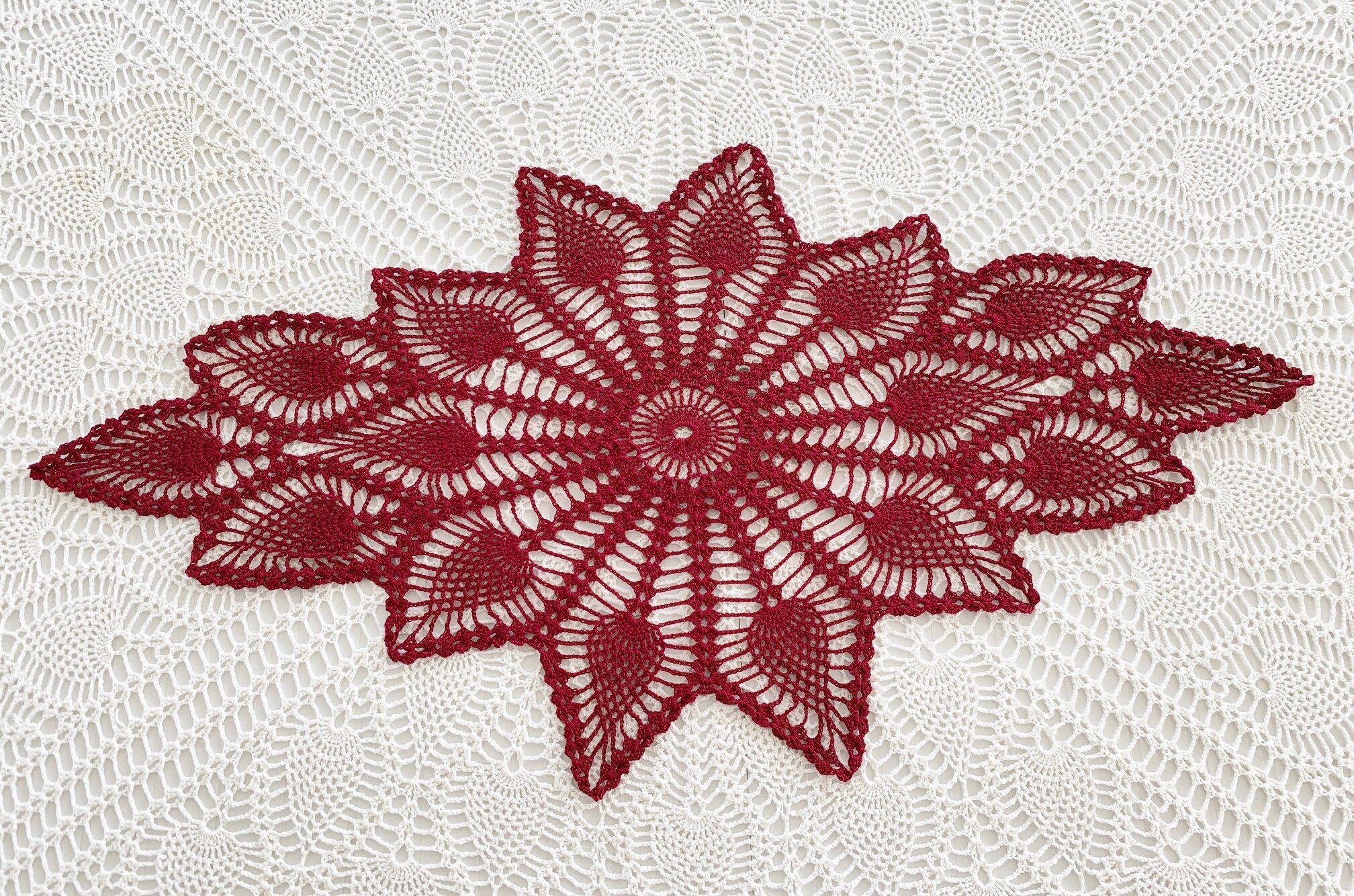 Burgundy Doily, Pineapple Doily, Oblong Shape Doily, Shabby Chic ...