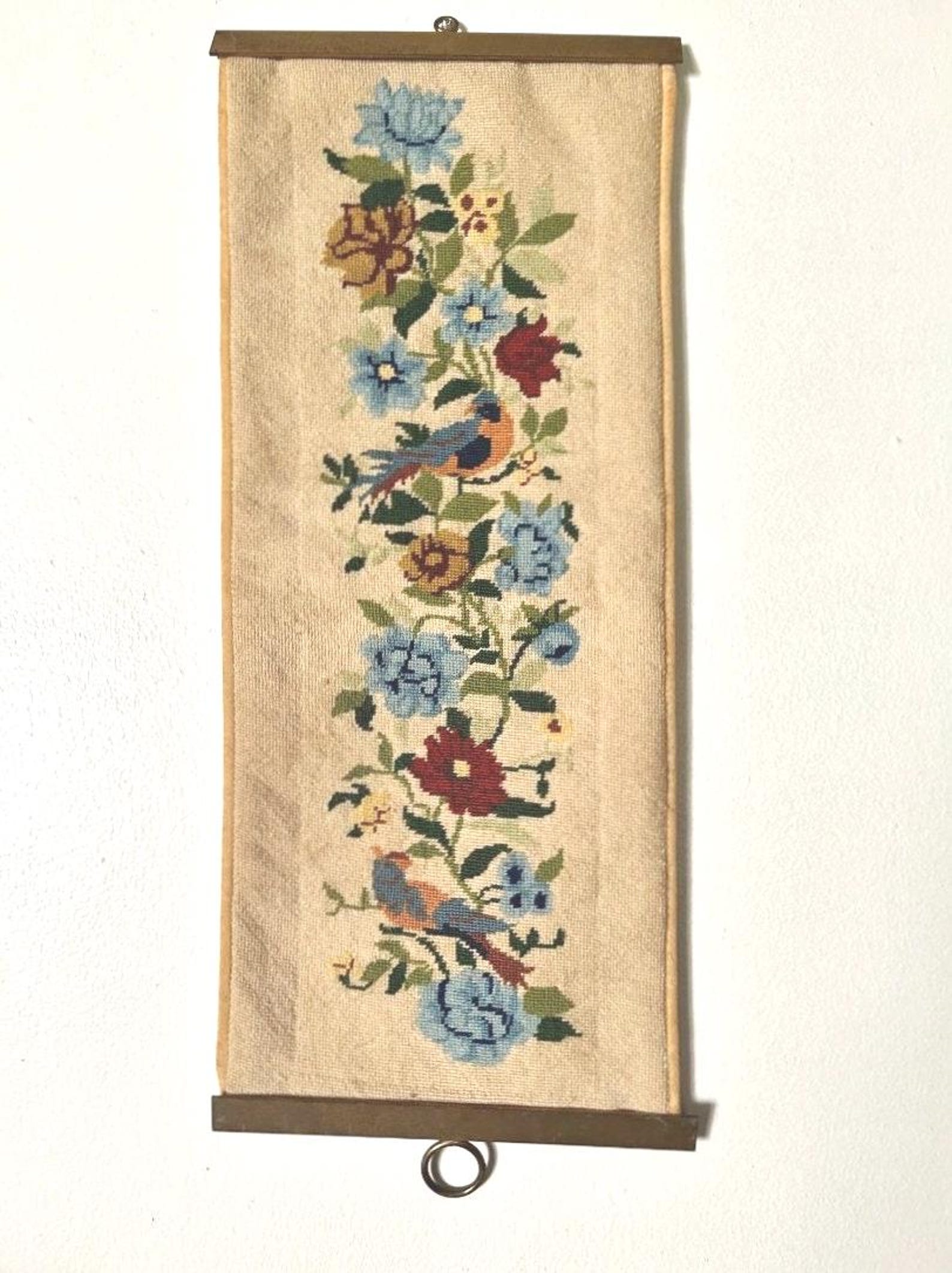 Vintage Needlepoint Bell Pull: Birds and Flowers, 1970s Decor - Etsy