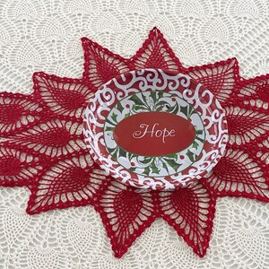 Red Oblong Doily, Red Pineapple Doily, Linens, Dollies, Shabby Chic ...
