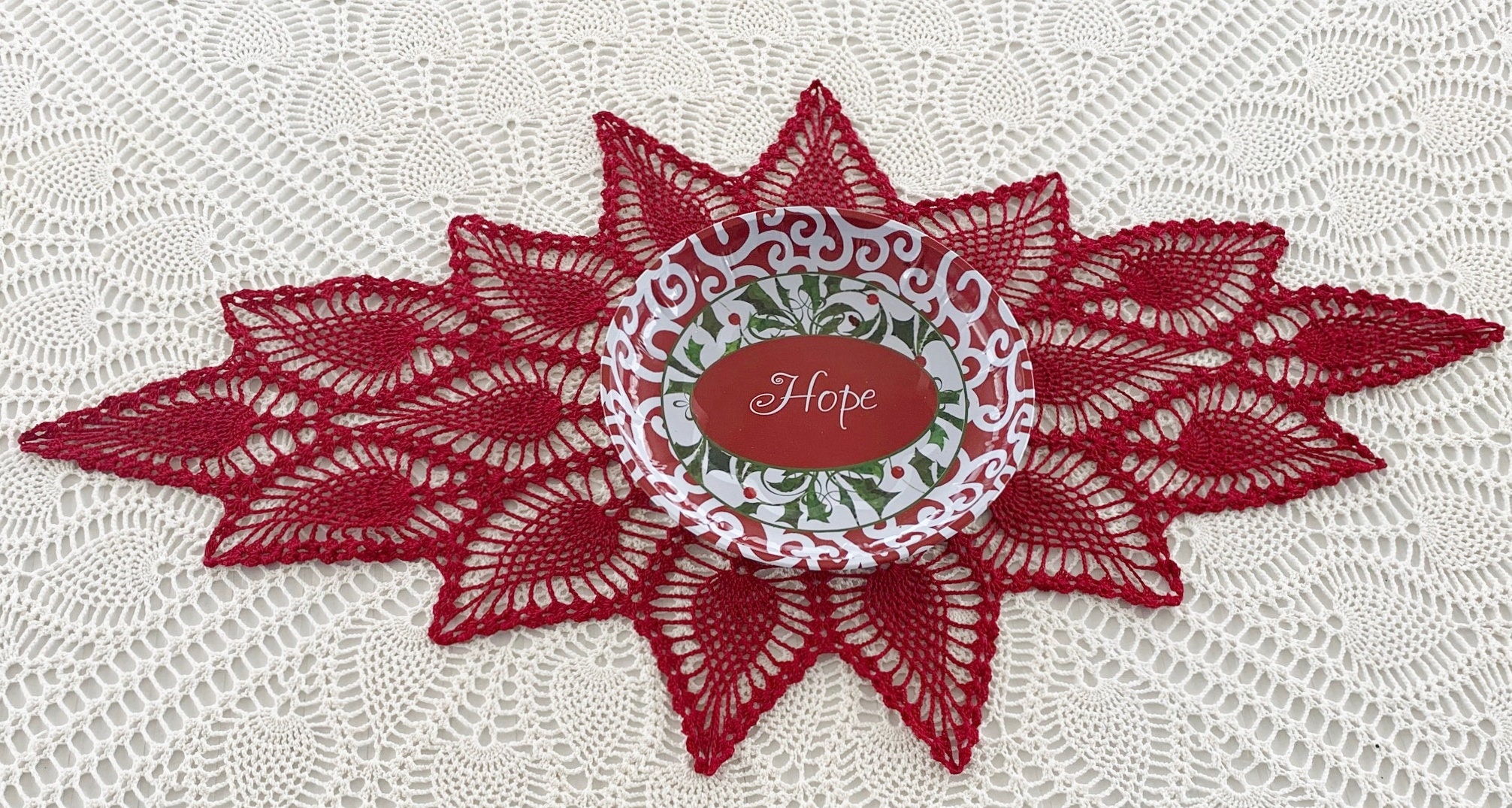 Red Oblong Doily Red Pineapple Doily Linens Dollies Shabby - Etsy