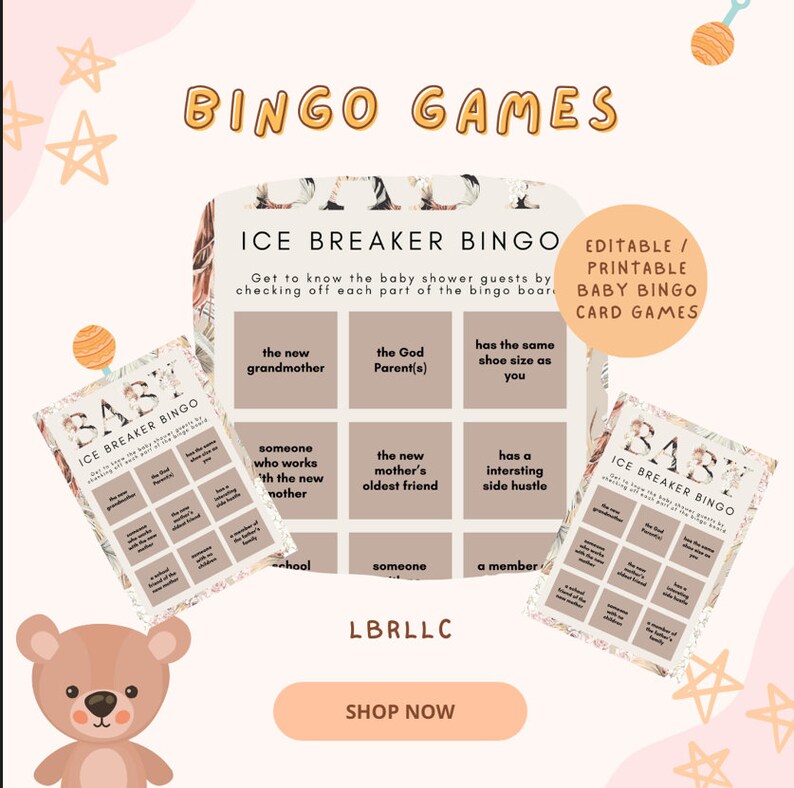 Bingo Baby Shower Game Cards Baby Bingo Game Cards Baby Shower Party ...