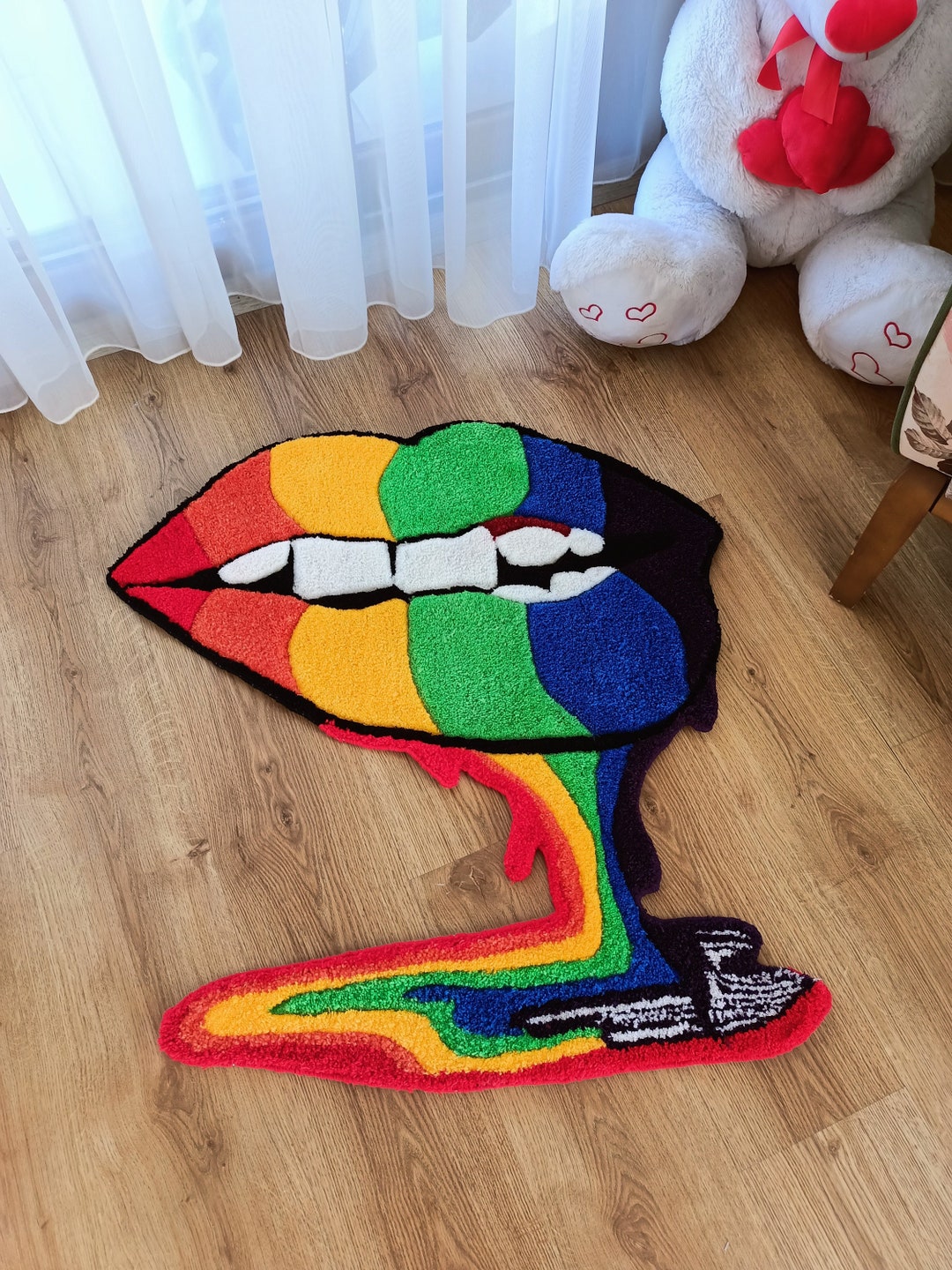 Melting Colorful Lip Hand Tufted Non Slip Sole Rug, Fun House Gift - Etsy