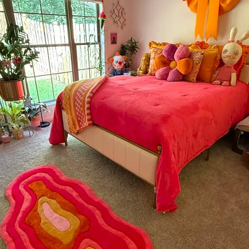 Groovy Wavy Tufted Rug, Abstract Vibrant Colored Handmade Floor Art ...