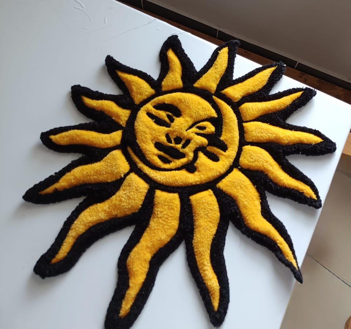 Sun Tufted Rug Yellow Smiley Face Wall Floor, Customizable Colors - Etsy