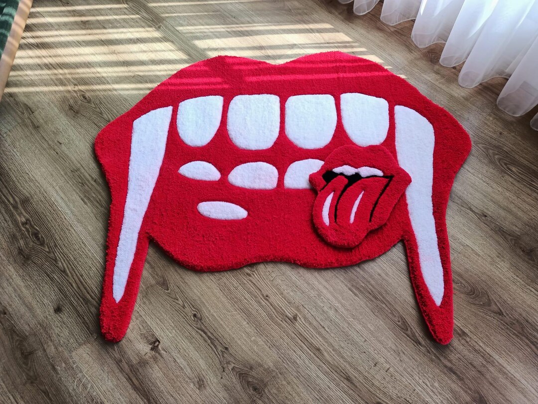 Red Lips Vampire Teeth Handmade Tufted Rug - Etsy