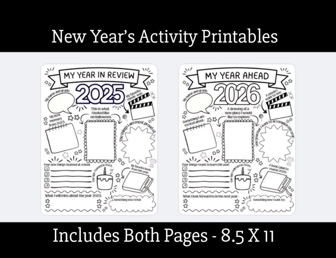 New Year's Activity Worksheet for Kids, 2025 & 2026 (digital Download ...