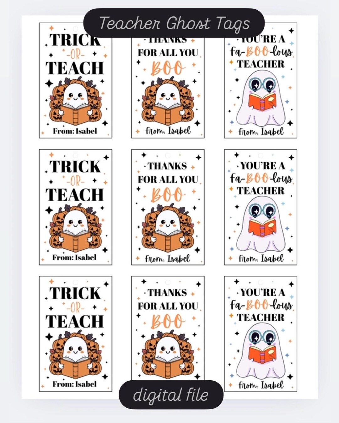 Personalized Halloween Gift Tags for Teachers - Emailed Digital File ...