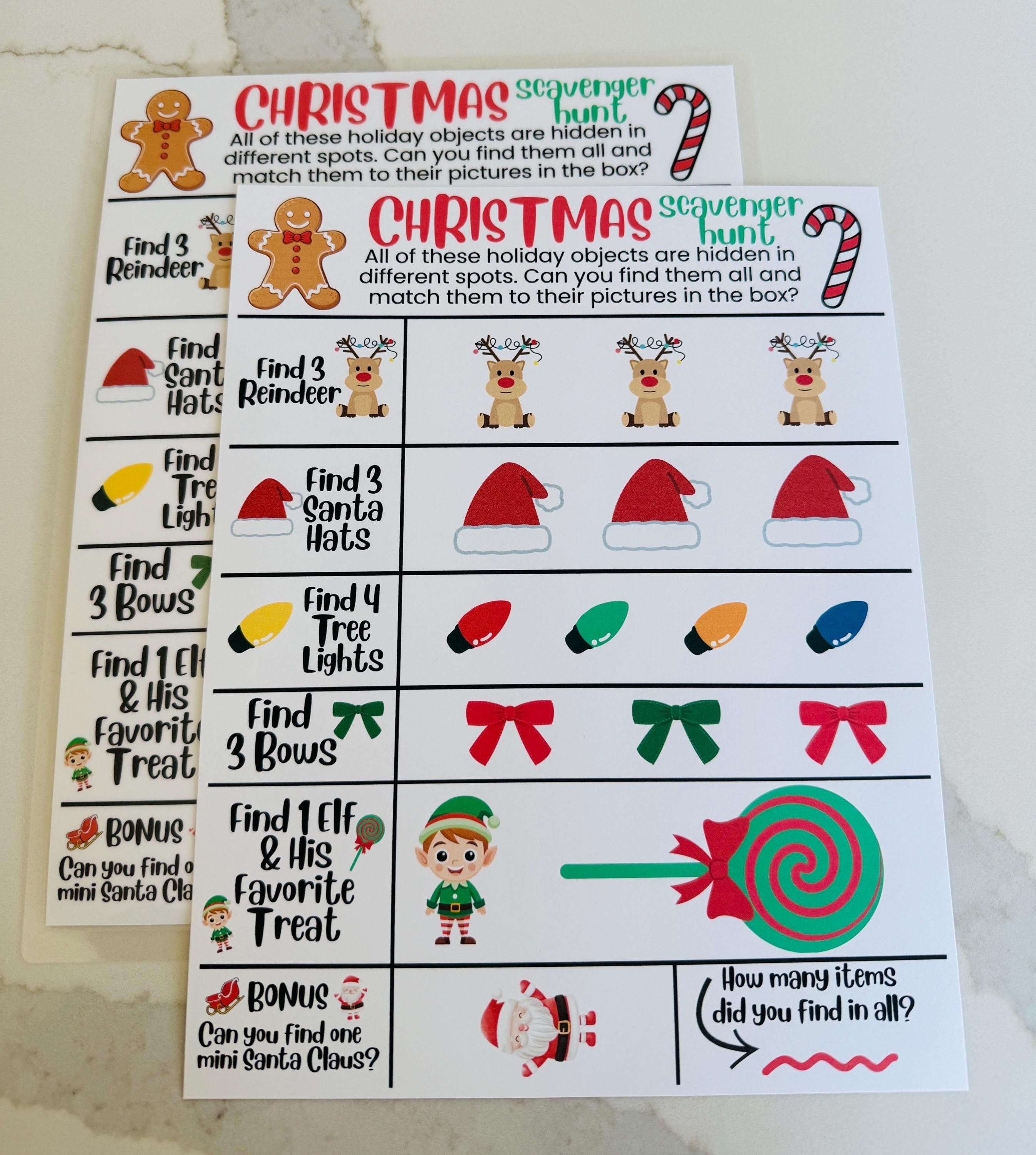Christmas Scavenger Hunt for Preschoolers: Game Board and 16 Pieces ...