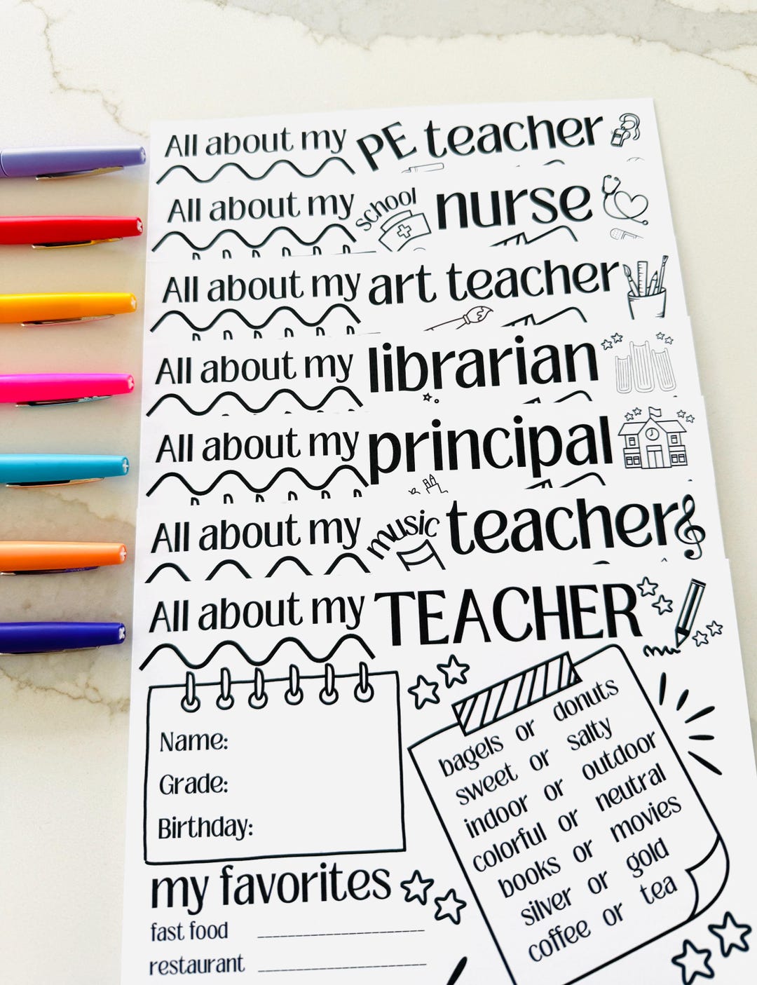 Teacher's Favorite Things Worksheet, Staff Appreciation Bundle - Etsy ...