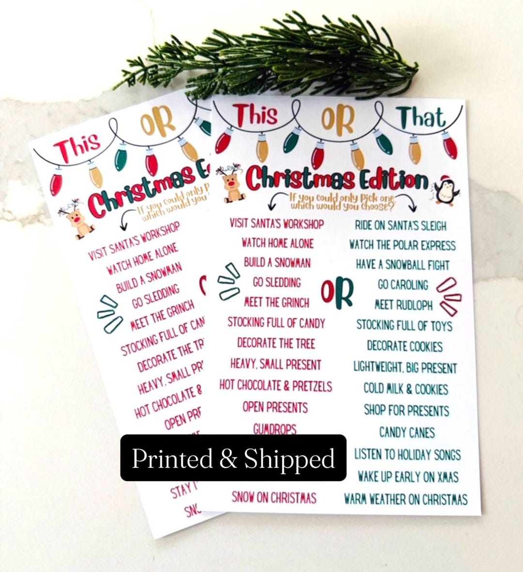 Christmas This or That Game Cards, Holiday Classroom Activity, Printed ...