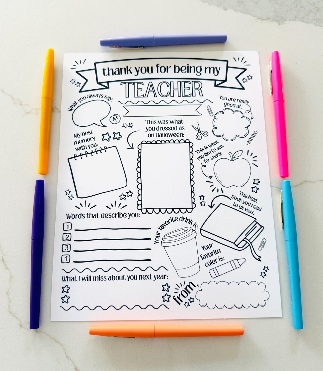 All About My Teacher Printable, Teacher Appreciation Worksheet - Etsy