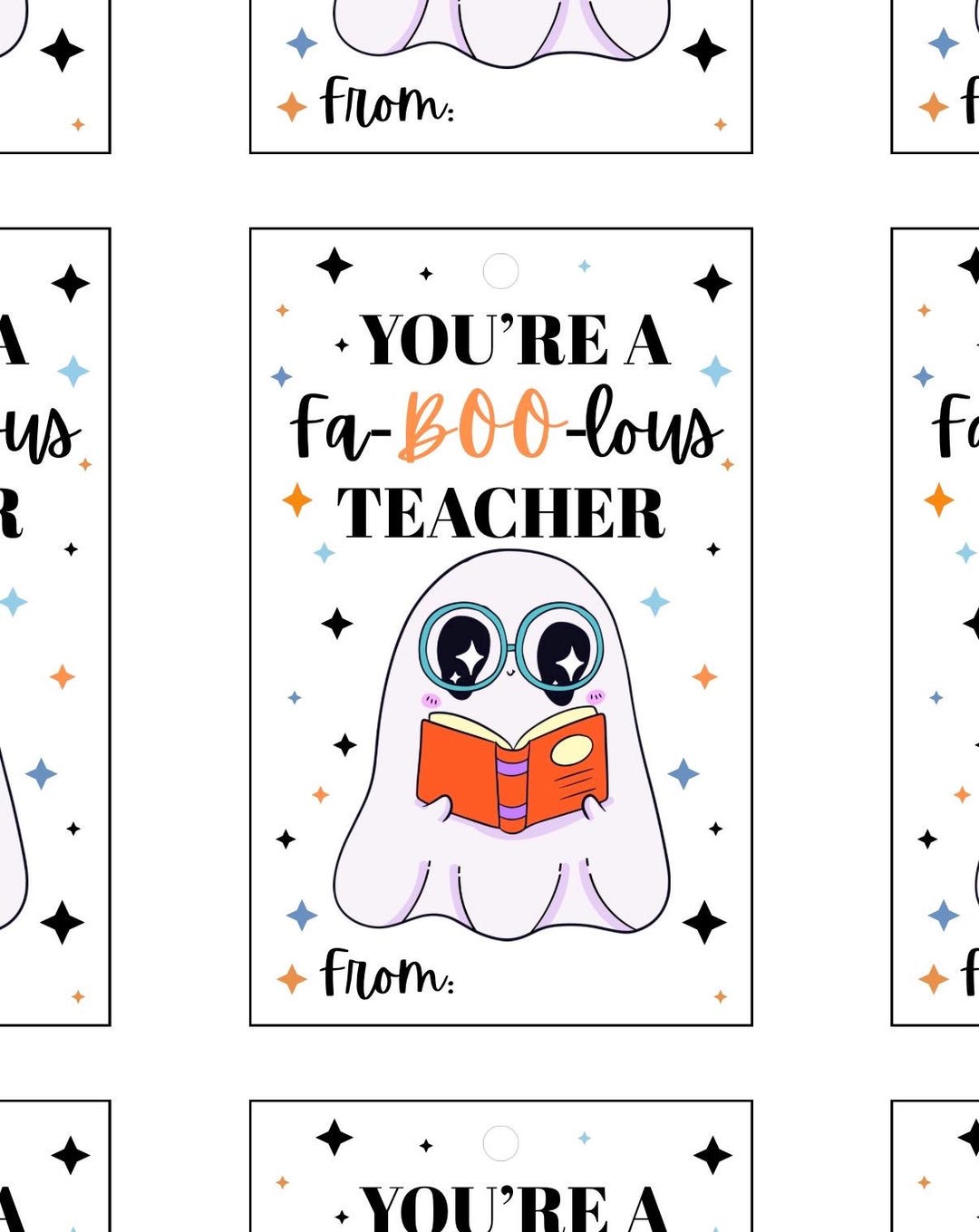 Halloween Ghost Teacher Gift Tags, Faboolous Teacher (instant Digital ...