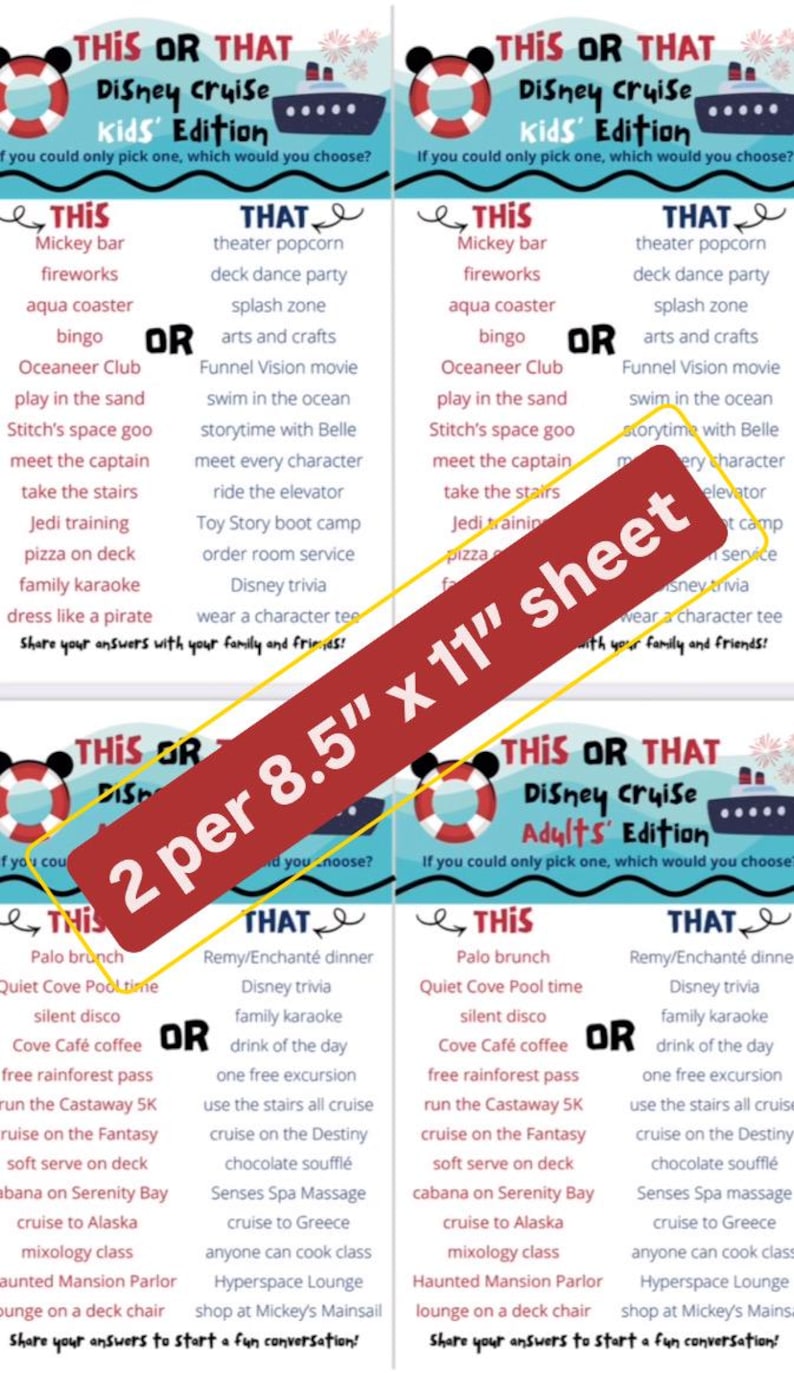 Disney Cruise This or That Game, Adult & Kids Editions (digital ...