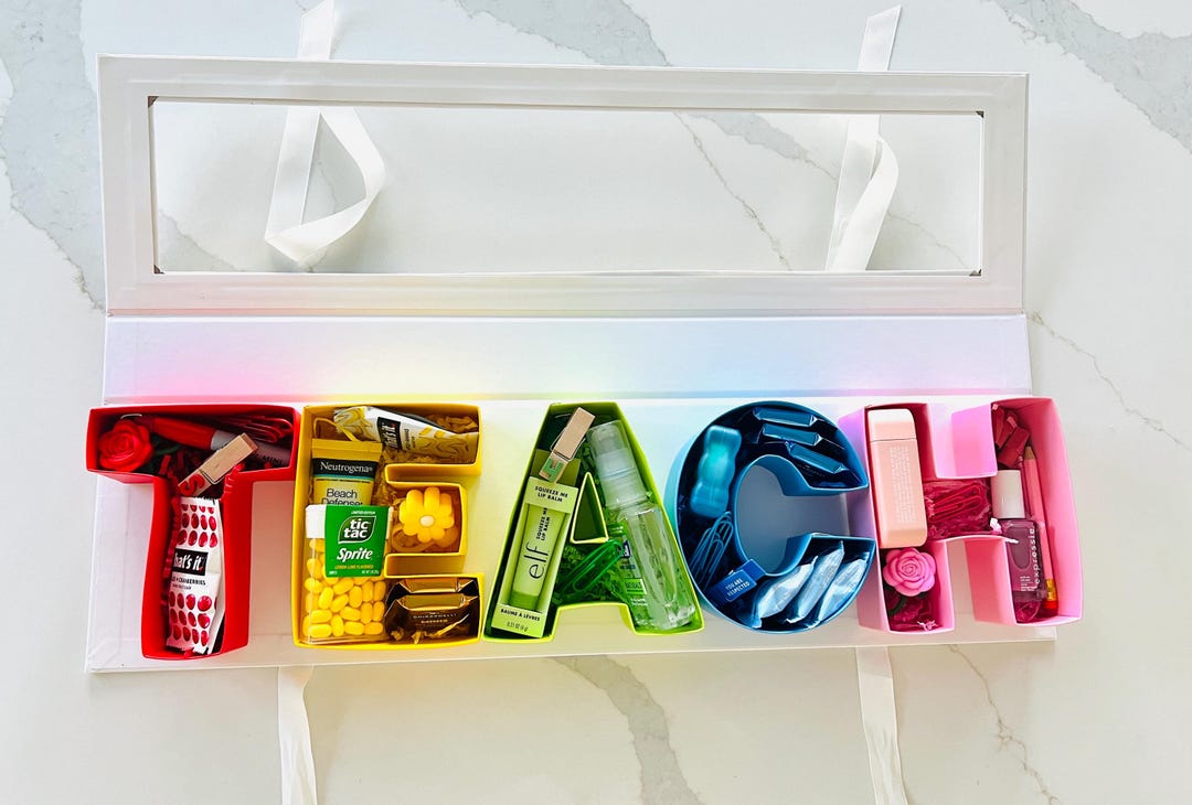 Curated Teacher Gift Box, TEACH Letter With Color-coordinated Gifts - Etsy