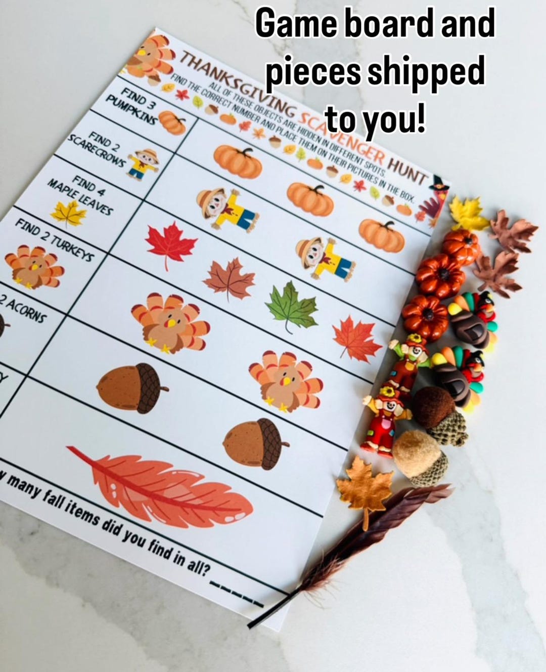 Thanksgiving Scavenger Hunt for Preschoolers: Game Board and Pieces ...