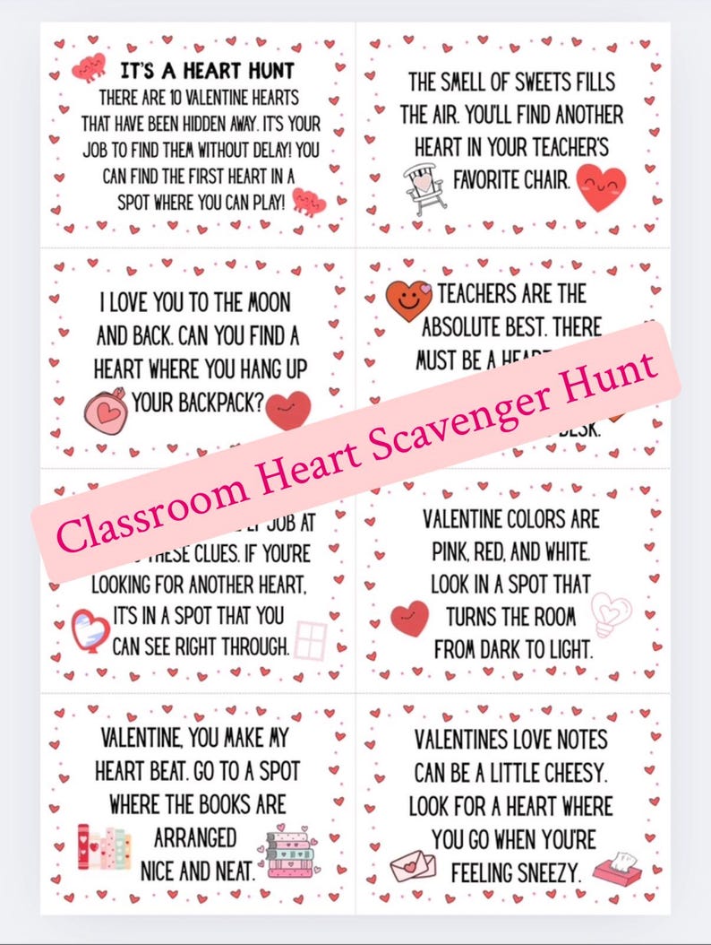 Classroom Valentine Scavenger Heart Hunt Game (digital Download) - Etsy